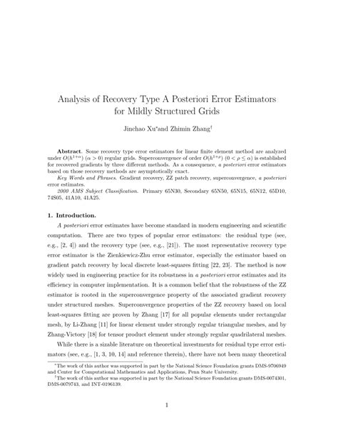 pdf analysis of recovery type a posteriori error estimators for mildly structured grids