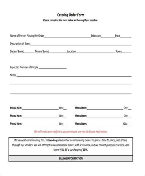 Printable Catering Order Form Pdf Printable Forms Free Online
