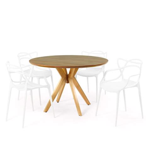 Conjunto Mesa De Jantar Redonda Marci Premium Natural 120cm 4
