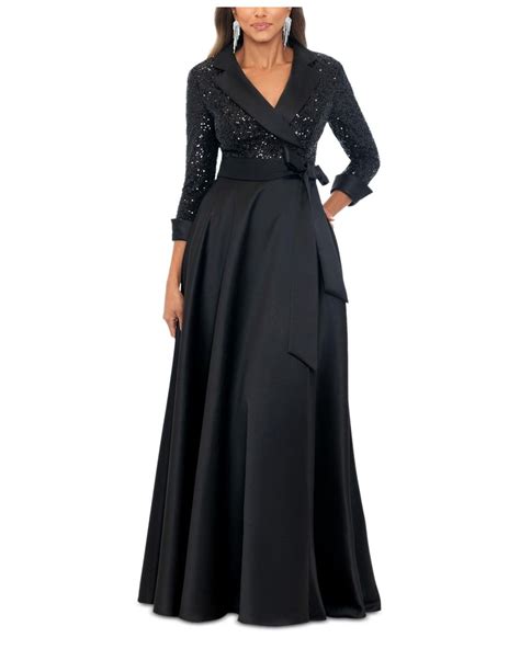 Xscape Sequin Long Sleeve Tux Ballgown In Black Lyst