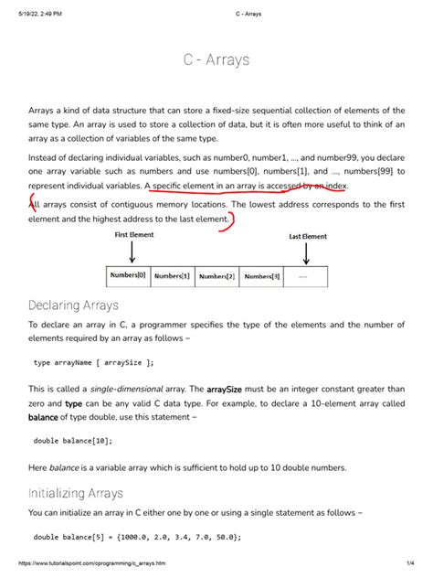 c arrays pdf data type variable computer science