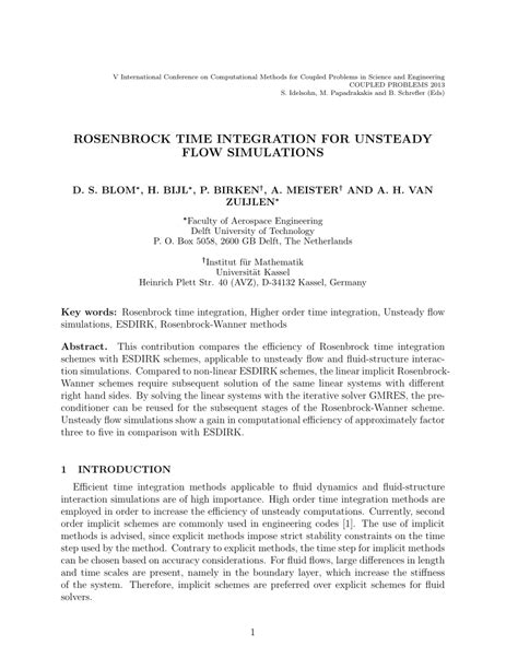 pdf rosenbrock time integration for unsteady flow simulations