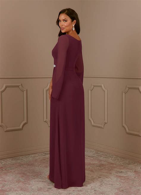 Cabernet Azazie Belinda Cabernet A Line V Neck Pleated Chiffon Dress