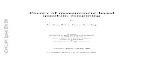 pdf theory of measurement based quantum computing arxiv · theory of measurement based