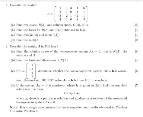 solved 1 consider the matrix a 1 1 3 1 6 2 1 0 1 1 2 1