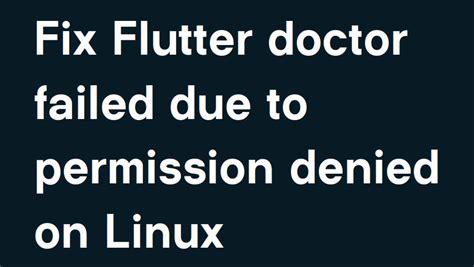 Fix Flutter Doctor Failed Due To Permission Denied On Linux Scqr Inc