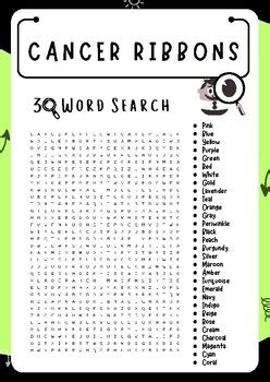 Cancer Ribbons Word Search Puzzle Worksheet Activities Brain Games