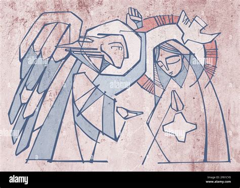 Ilustración o dibujo dibujado a mano de Angel Gabriel y Virgin María en