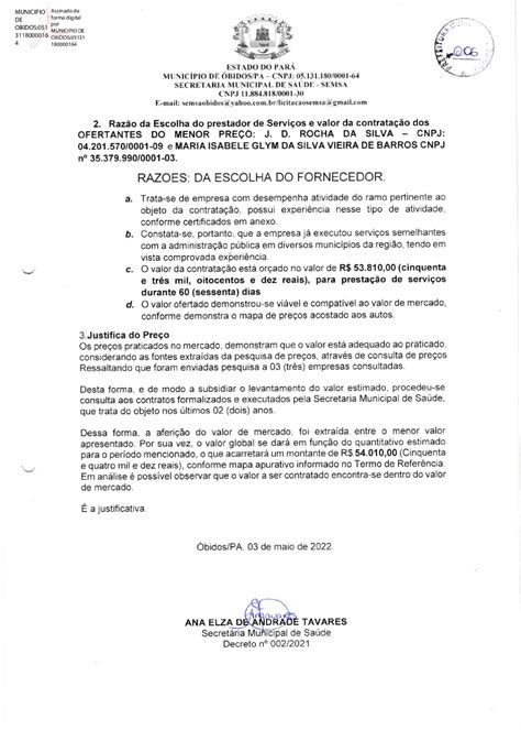 RAZÃO DA ESCOLHA DO FORNECEDOR E JUSTIFICATIVA DO PREÇO Prefeitura