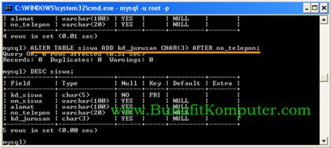 perintah sql untuk menambah kolom tabel mysql bunafit komputer