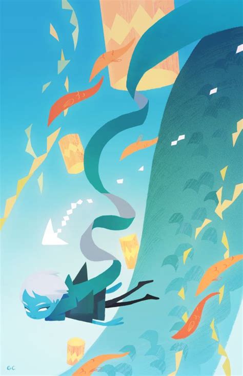 An Illustration Of A Man Flying Through The Air On Top Of A Giant Wave