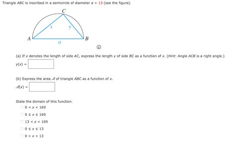 solved triangle abc is inscribed in a semicircle of diameter