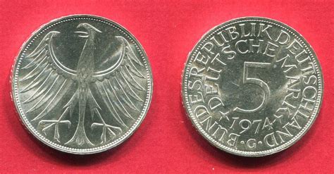 Bundesrepublik Deutschland 5 DM Silber Kursmünze 1974 G Silberadler