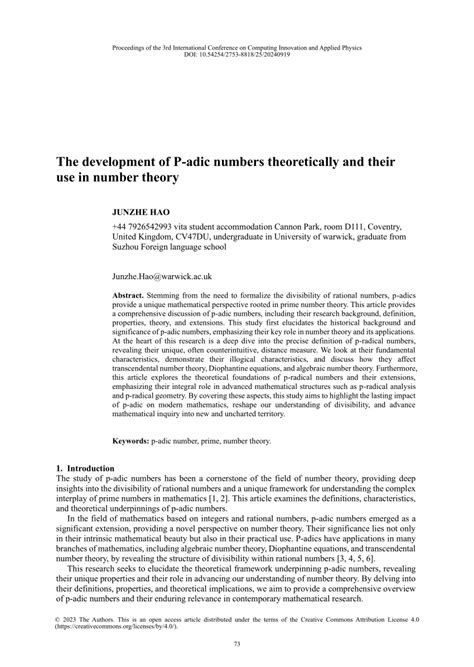 pdf the development of p adic numbers theoretically and their use in number theory