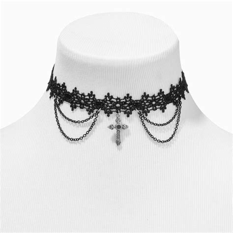 Goth Bride Black Lace Cross Choker Necklace Claires Us