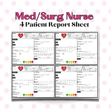 4 Patient Med Surg Nurse Report Sheet Template RED Nurse Brain Sheet