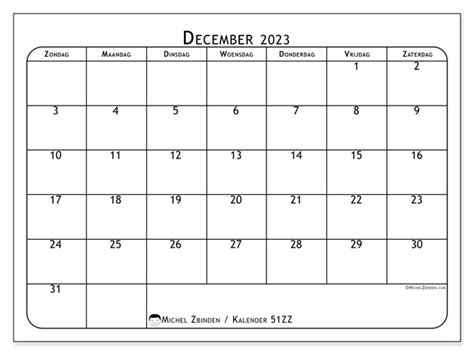 Kalender December 2023 Om Af Te Drukken 51ZZ Michel Zbinden NL