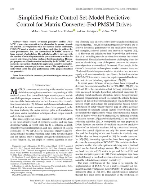 pdf simplified finite control set model predictive control for matrix converters fed pmsm drives