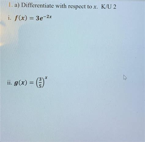 solved a differentiate with respect to x k u 2 f x 3e−2x