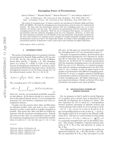pdf entangling power of permutations