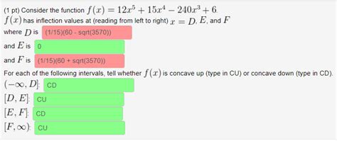 solved 1 pt consider the function f x 12x5