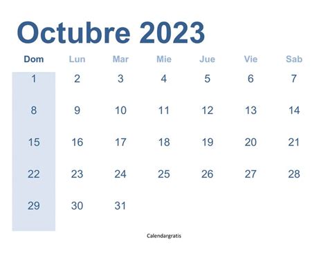 Organízate con este Calendario Octubre 2023 para Imprimir en 2023