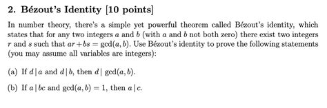 solved 2 bézout s identity [10 points] in number theory