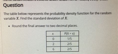 Solved Question The Table Below Represents The Probability Chegg