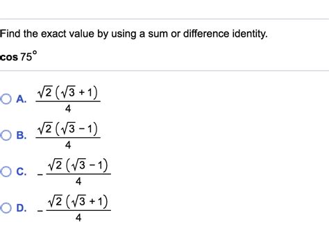 solved use the sum difference identities to simplify the