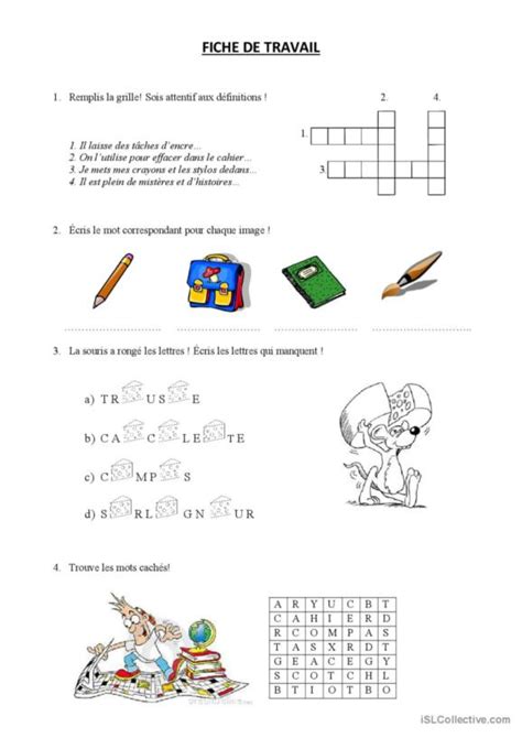 25 Fournitures Français FLE fiches pedagogiques pdf doc