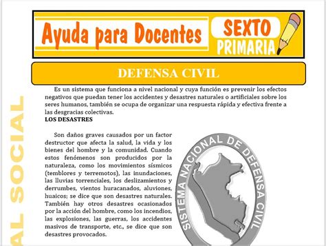 Sistema De Defensa Civil Para Sexto De Primaria Ayuda Para Docentes