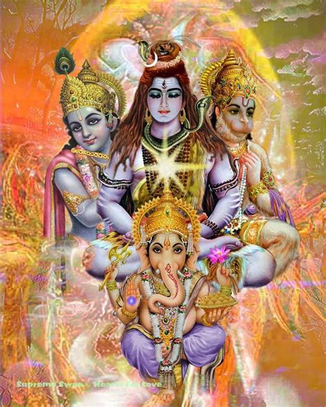 A Stunning Fine Art Print Of Krishna Shiva Ganesha And Hanuman