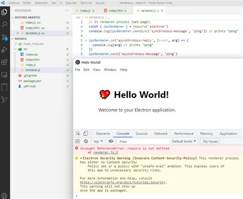 javascript uncaught referenceerror require is not defined in electronjs using example docs