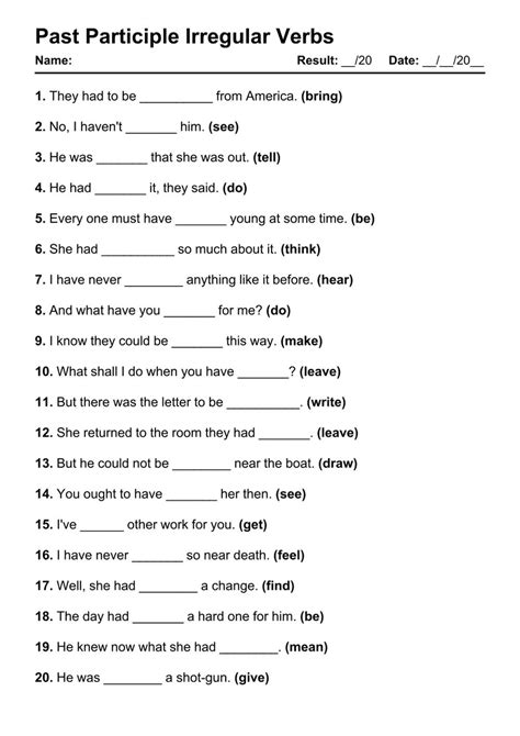 101 Past Participle Irregular PDF Worksheets With Answers Grammarism