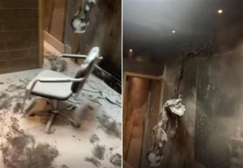 Sala em condomínio de luxo pega fogo após explosão em ar condicionado
