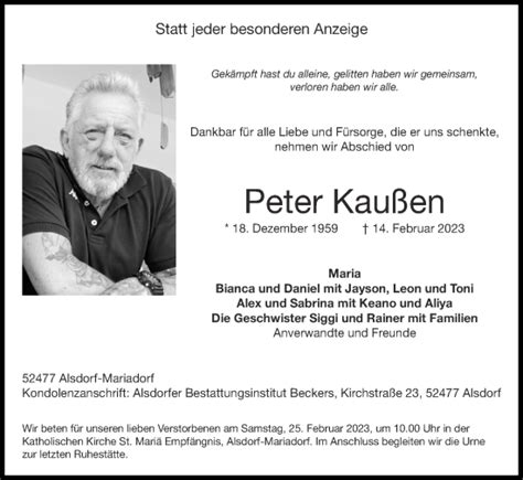 Traueranzeigen von Peter Kaußen Aachen gedenkt