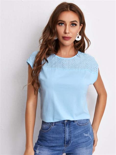 SHEIN LUNE Top unicolor con malla schiffy Moda de Mujer SHEIN México