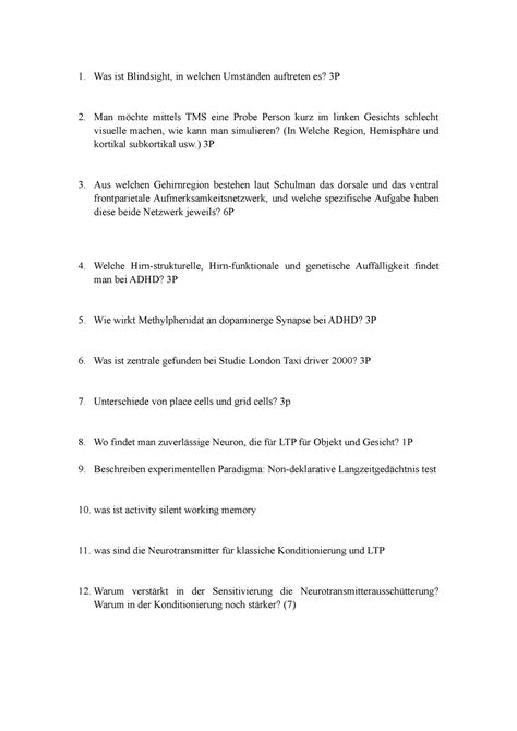 Klausur Juli Summer 2019 Fragen Was Ist Blindsight In Welchen