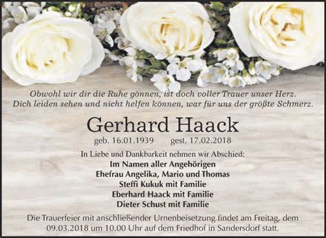 Traueranzeigen Von Gerhard Haack Abschied Nehmen De