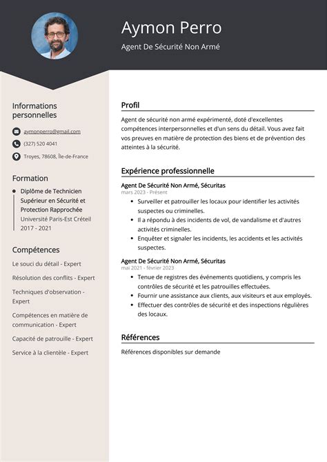 Agent De Sécurité Non Armé Exemples de CV et guide