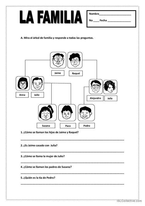 LA FAMILIA comprensión lector Español ELE hojas de trabajo pdf doc