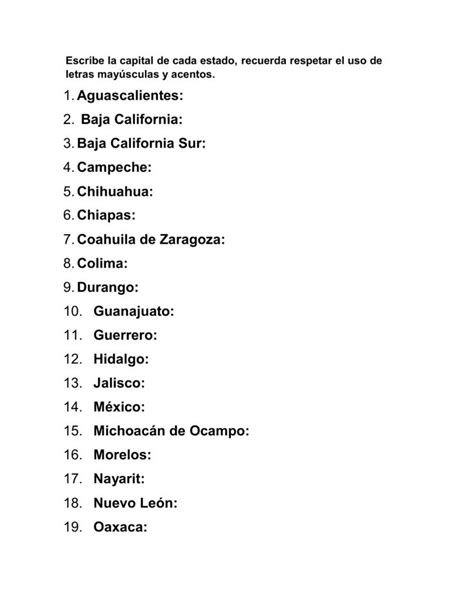 Estados Y Capitales De M Xico Worksheet Words Word Search Puzzle