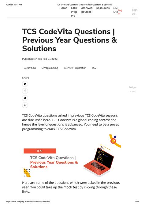 TCS Code Vita Questions Previous Year Questions Solutions TCS