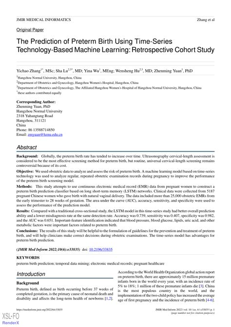 pdf prediction of preterm using time series technology based machine learning retrospective