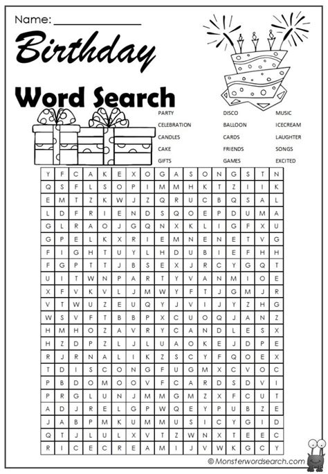 Printable Birthday Word Search Puzzles