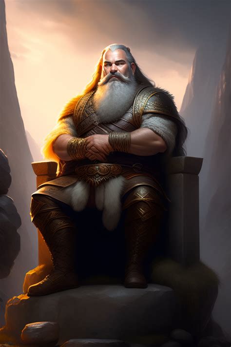 Lexica Portrait Of An Ancient Dwarven King Sitting On A Carved Stone