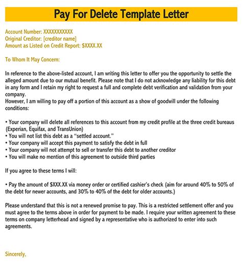 Pay To Delete Letter Template Free Be Sure To Provide All The Relevant