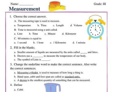 Grade Measurement Worksheet For Science