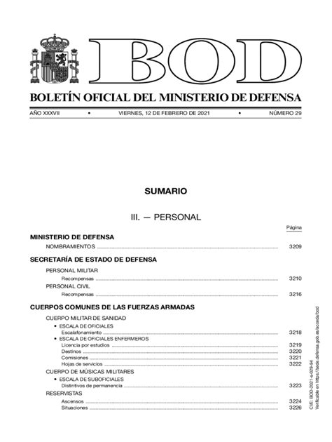 Fillable Online Publicaciones Defensa Gob Personal BOLETN OFICIAL DEL