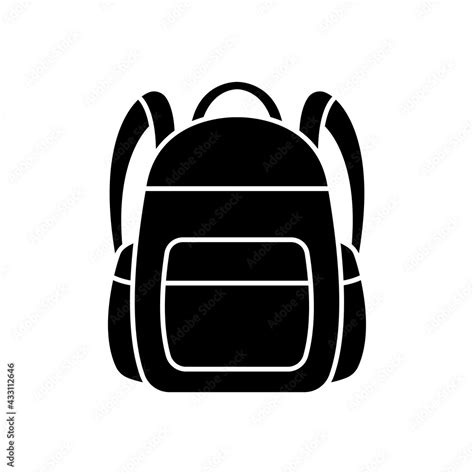 Backpack Icon Black Silhouette Back View Vector Simple Flat Graphic
